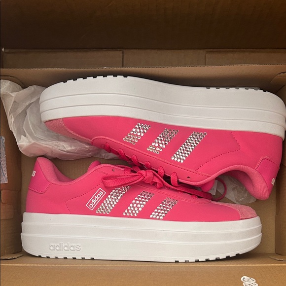 adidas | Shoes | Adidas Womens Pink Platform Sneakers With White ...